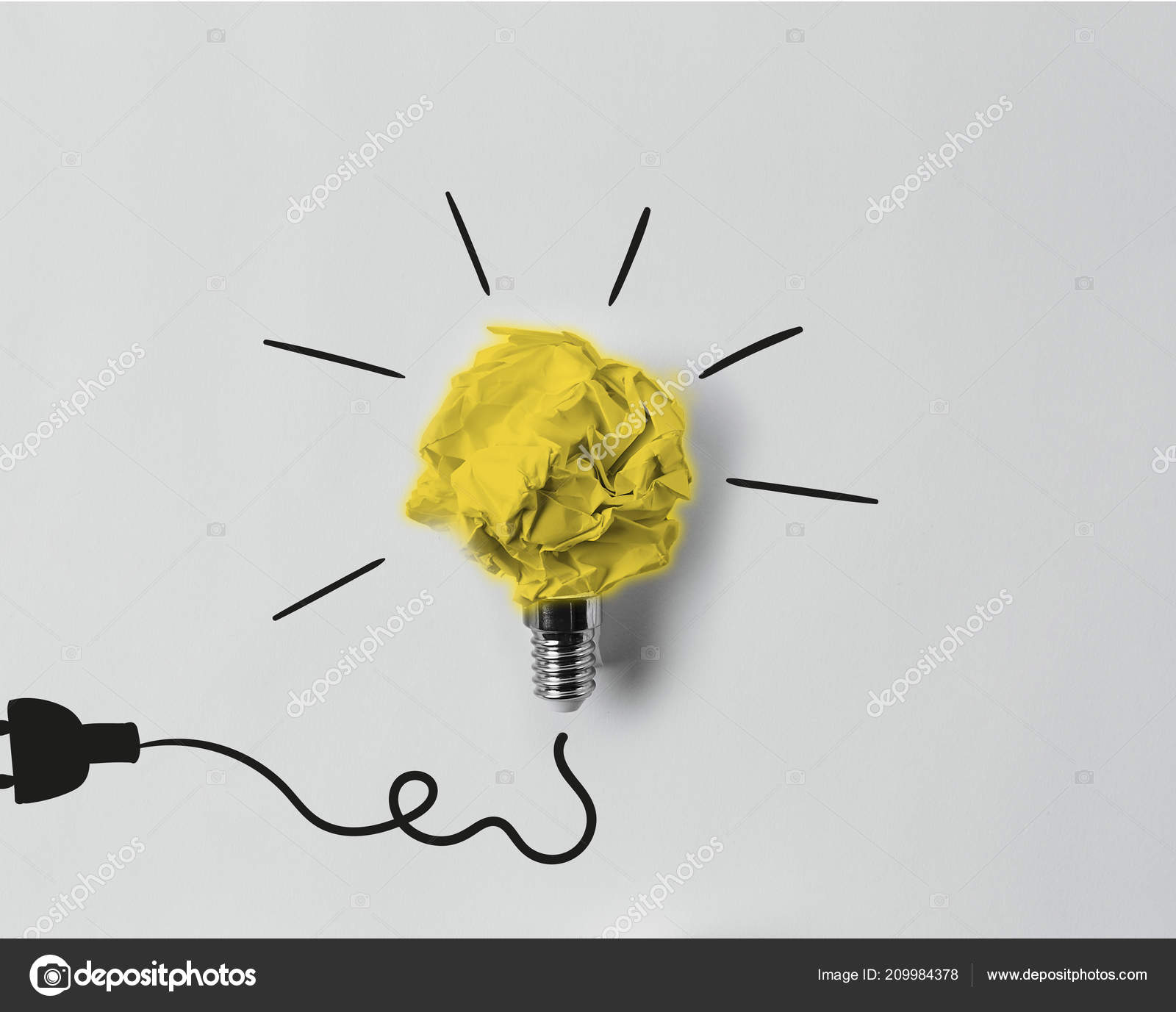 Top View Crumpled Paper Light Bulb Drawn Plug Stock Photo by ...