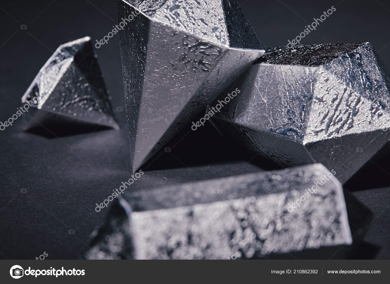 Close View Beautiful Shiny Silver Pieces Black Stock Photo by ...