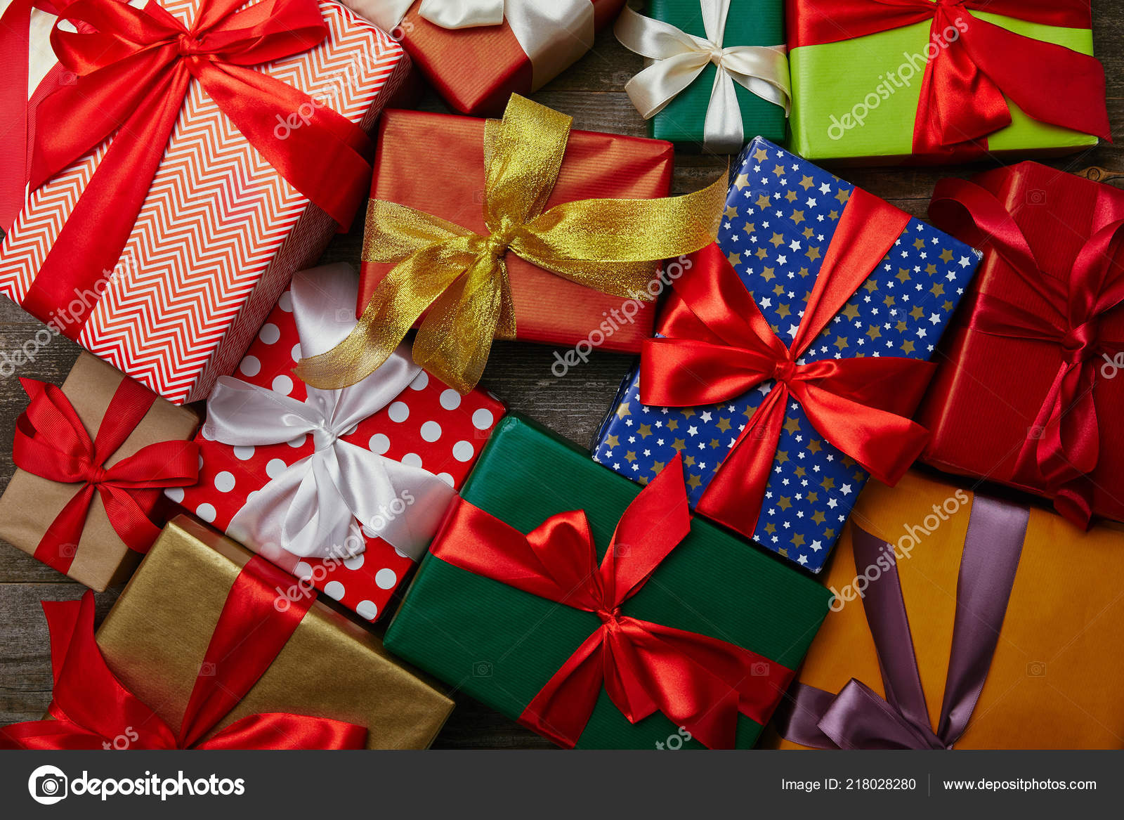 Flat Lay Christmas Presents Wrapped Different Wrapping Papers Ribbons ...