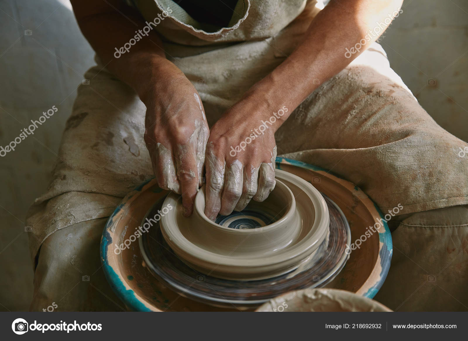 Partial View Professional Potter Working Pottery Wheel Workshop Stock ...