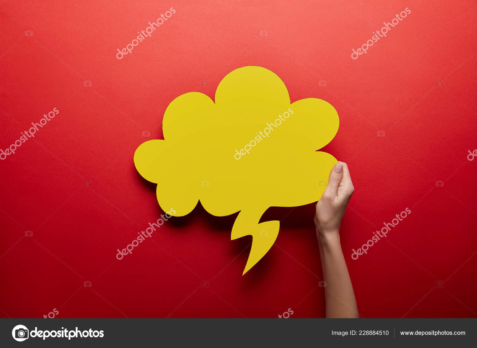 Top View Empty Yellow Thought Bubble Red Background — Stock Photo ...