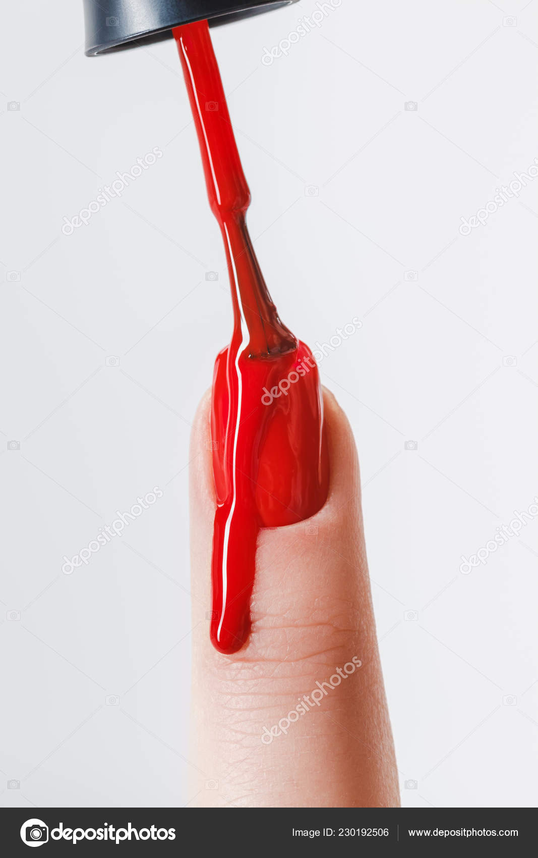 Partial View Woman Applying Dripping Red Nail Polish Fingernail ...