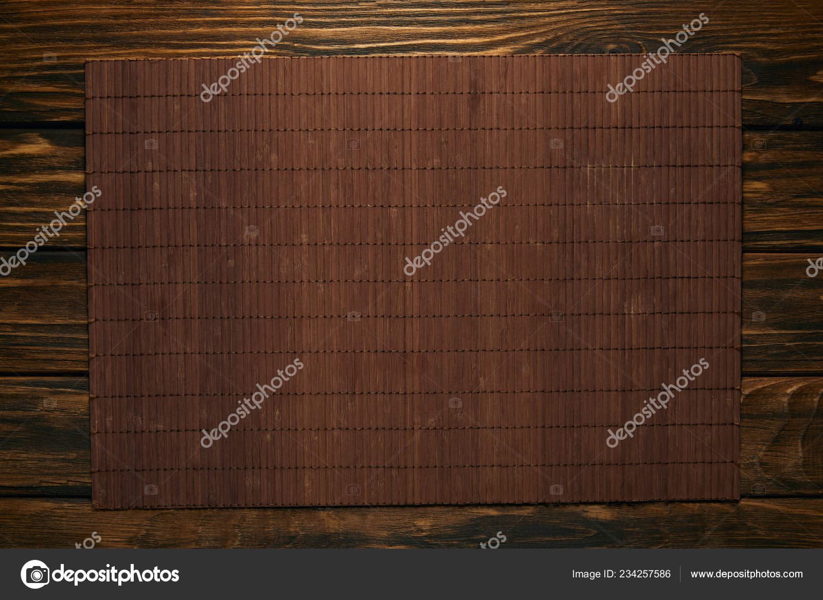 Top View Empty Brown Bamboo Mat Wooden Table — Stock Photo ...