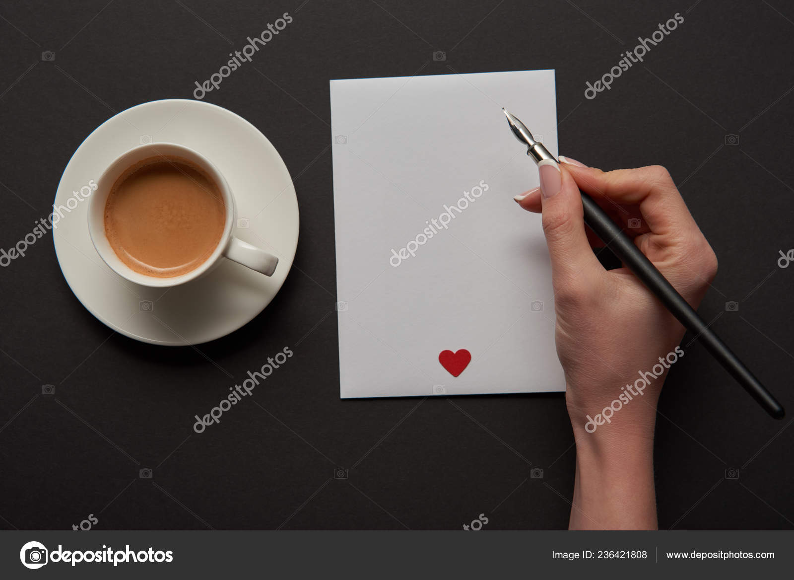 Cropped View Woman Writing Empty Greeting Card Red Heart Sign — Stock ...