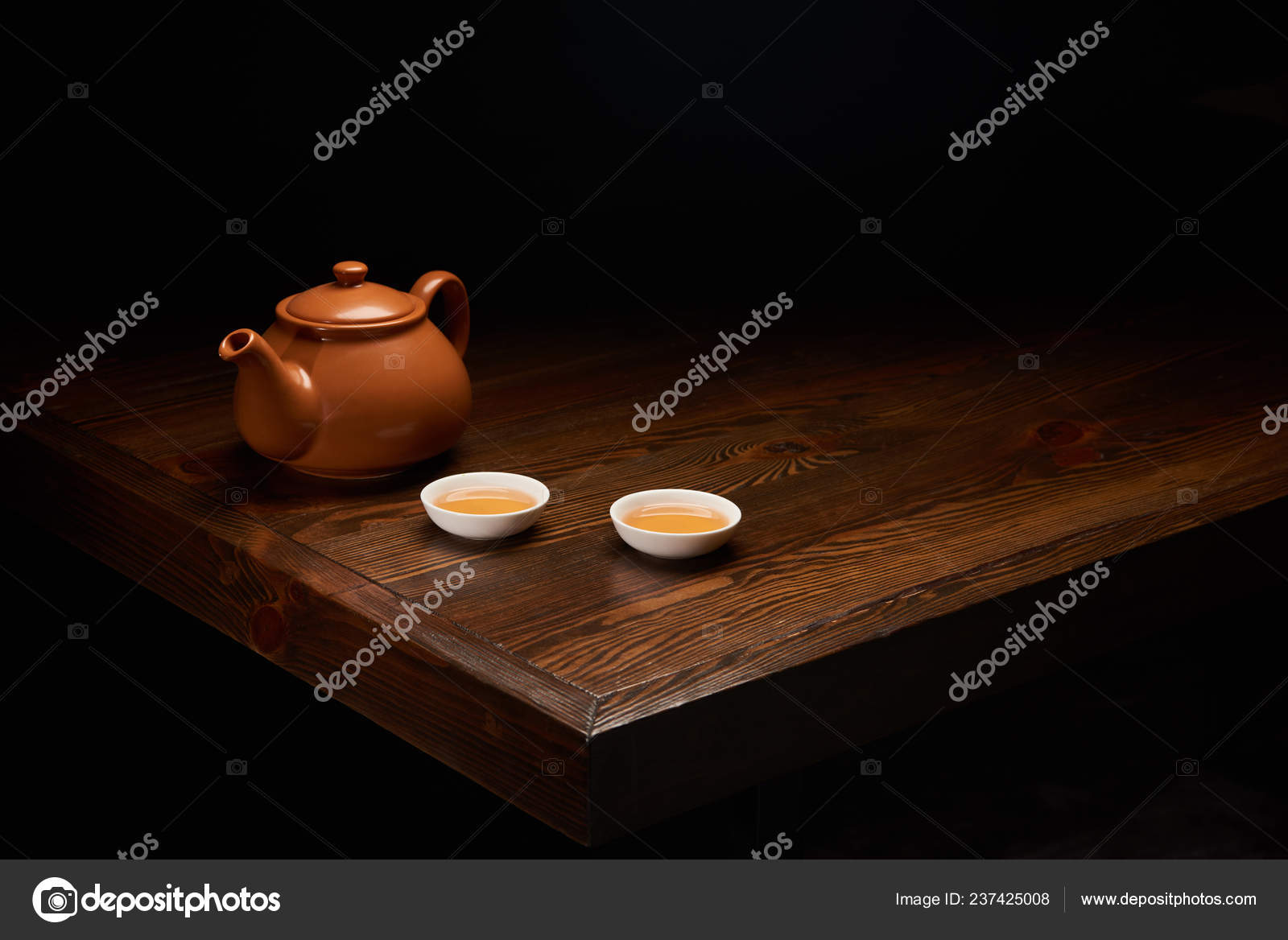 Pot Traditional Chinese Tea Cups Wooden Table Isolated Black — Stock ...