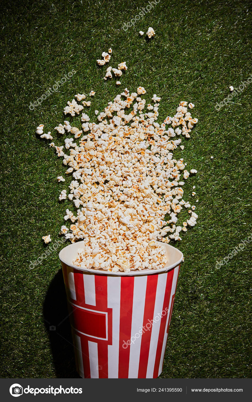 Top View Tasty Popcorn Lying Grass Popcorn Cup — Stock Photo ...