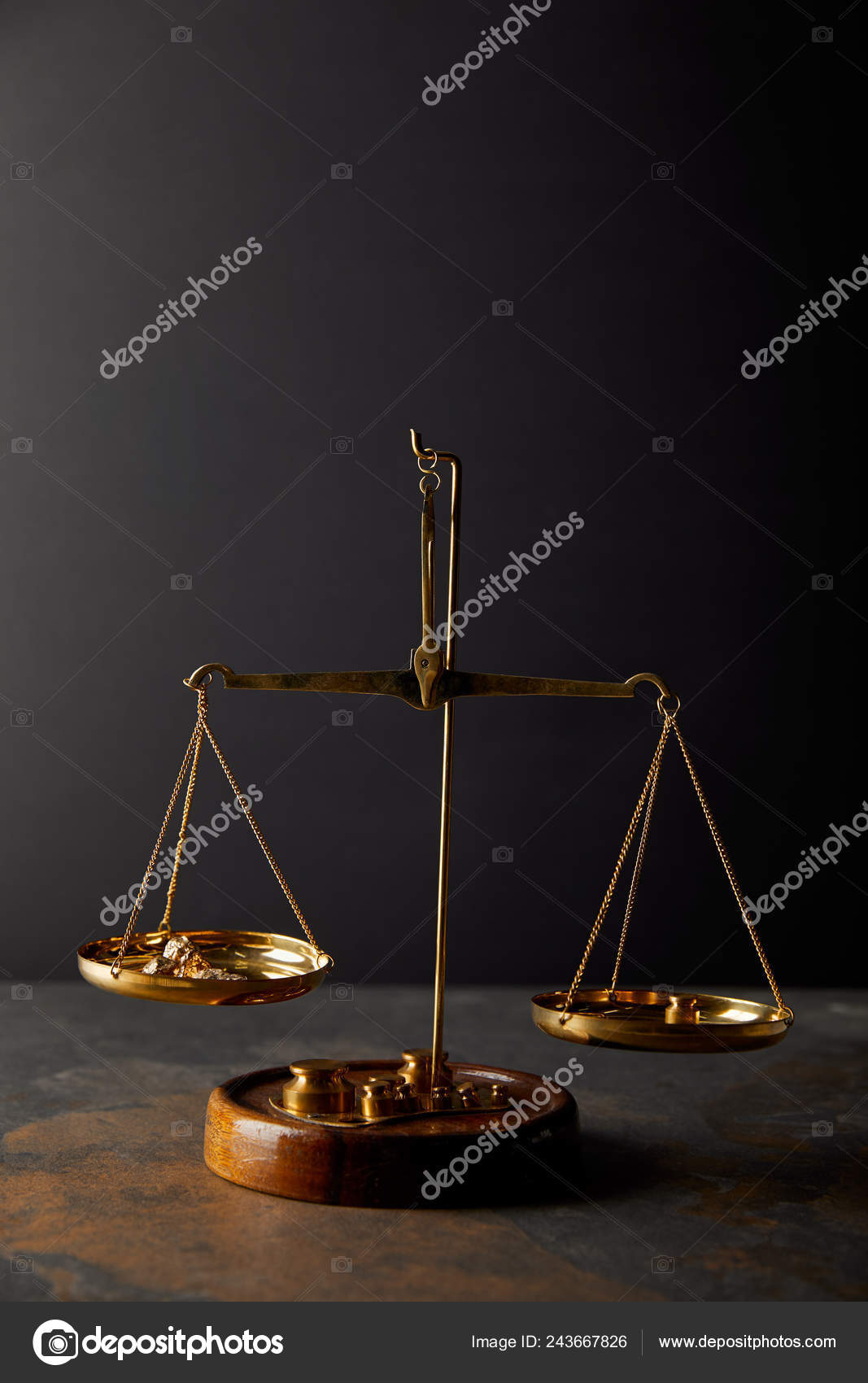 Vintage Scales Golden Stones Marble Surface Black Background — Stock ...