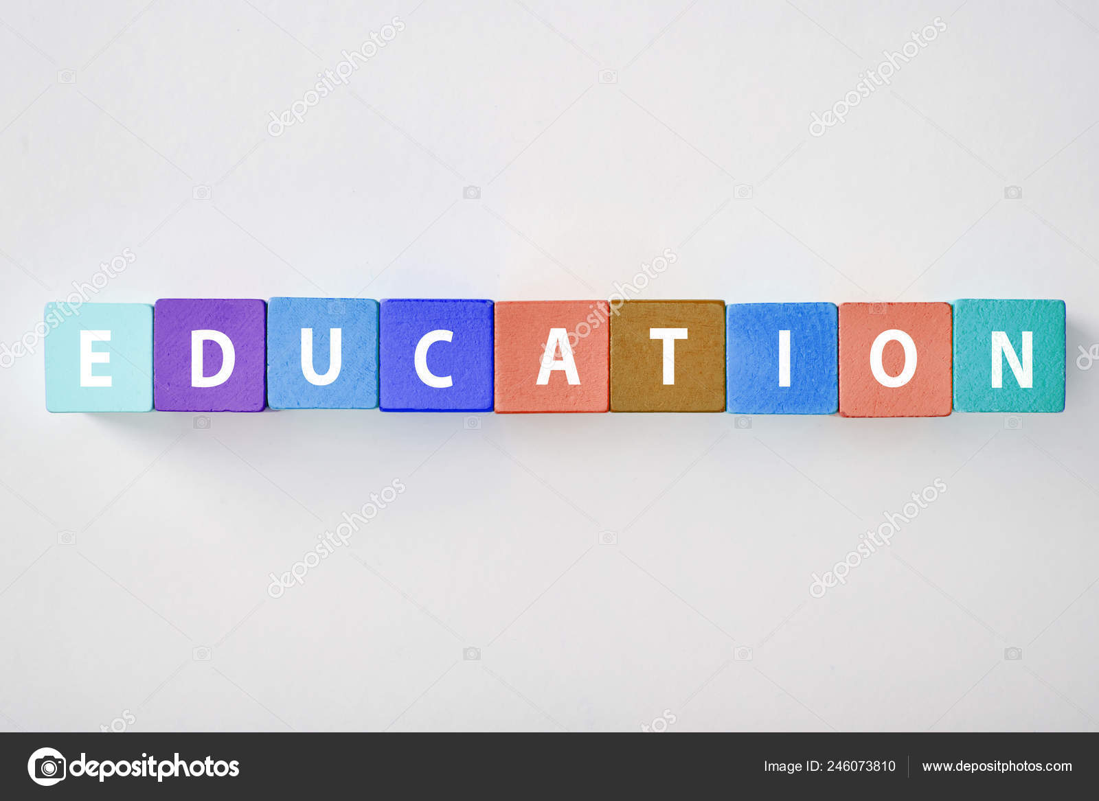 Top View Education Lettering Made Multicolored Blocks Grey Background ...
