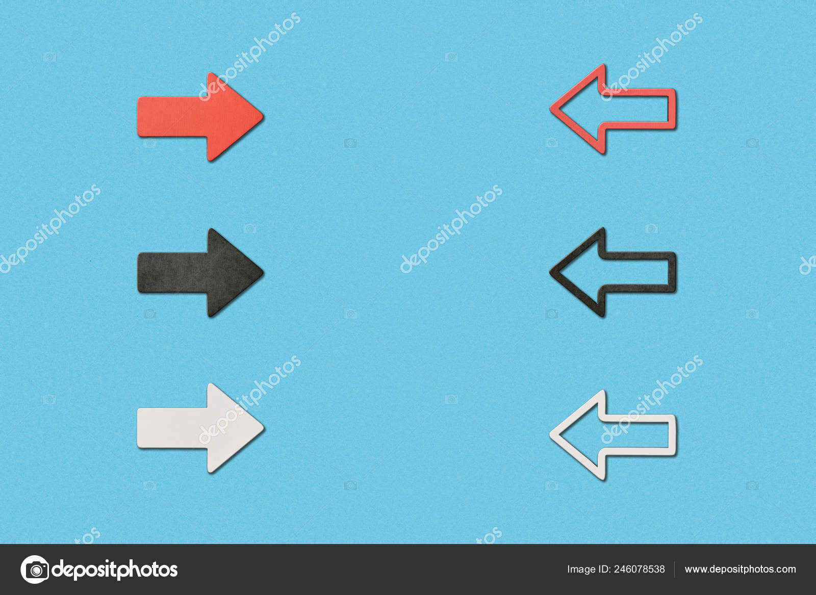 Top View Horizontal Red White Black Arrows Blue Background Stock Photo ...