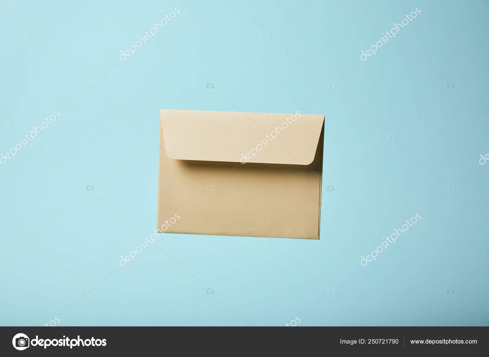 Beige Blank Envelope Blue Background Copy Space Stock Photo by ...