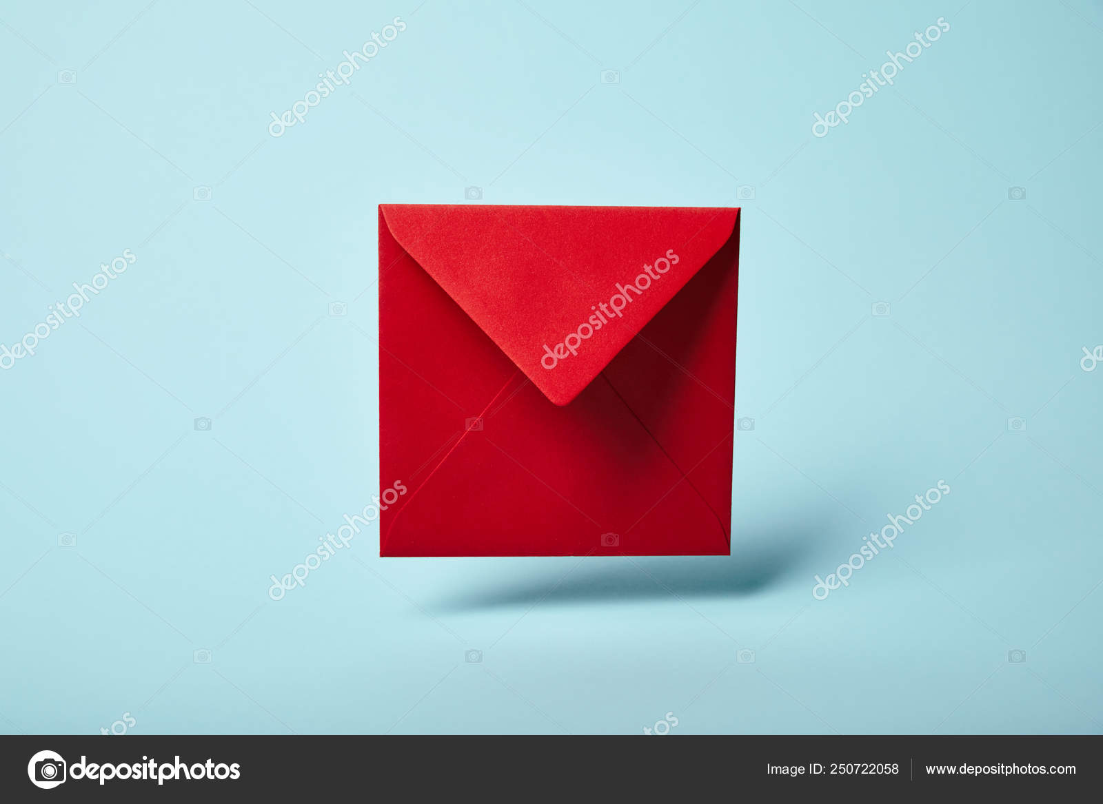 Red Bright Envelope Blue Background Copy Space Stock Photo by ...