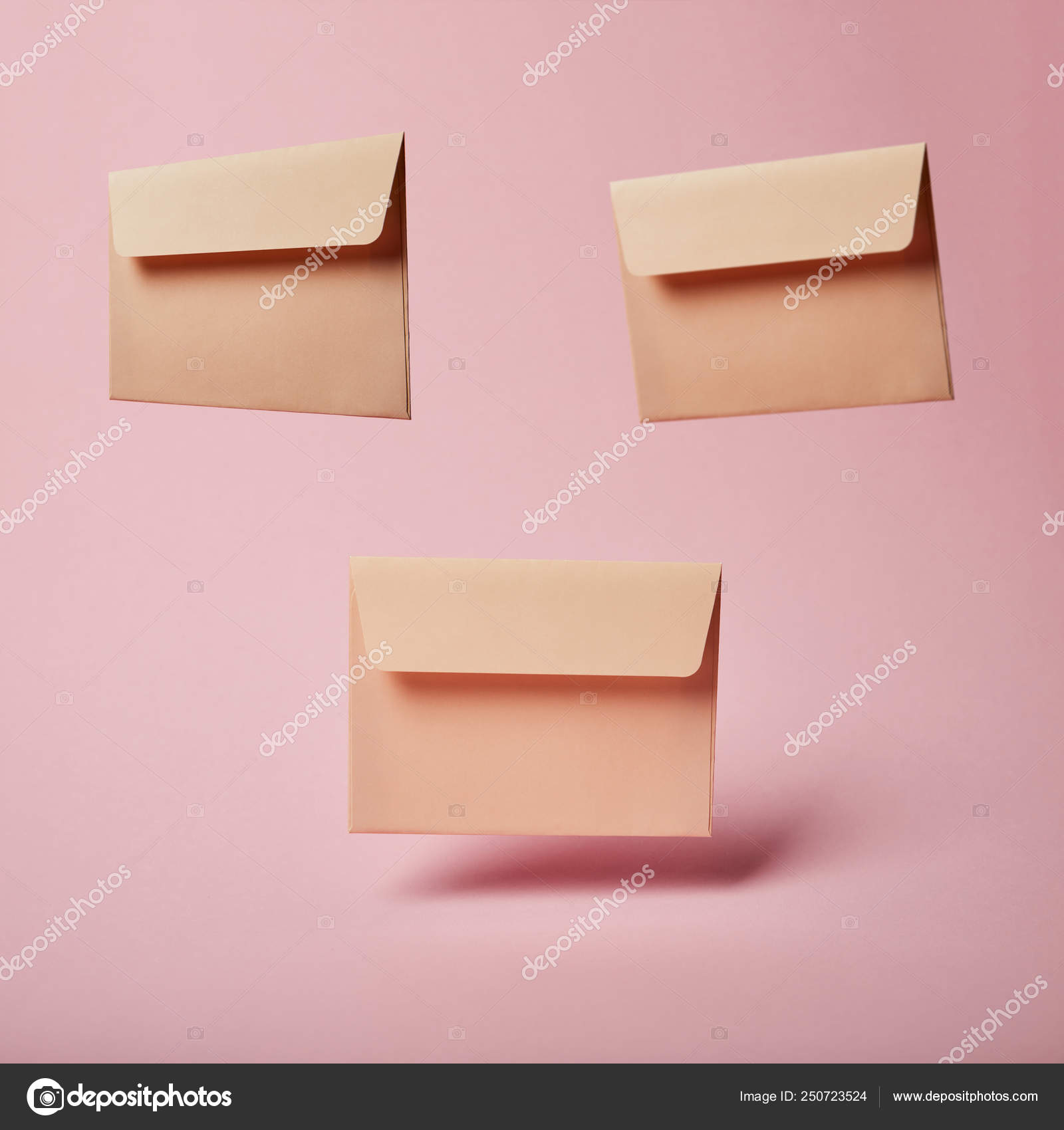 Beige Envelopes Copy Space Pink Pastel Background — Stock Photo ...