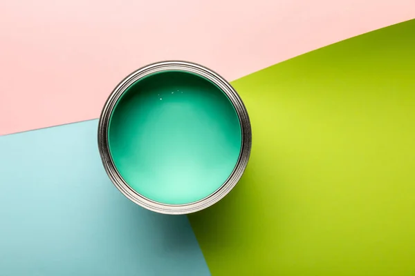 Top View Tin Green Paint Pink Blue Surface — Stock Photo ...