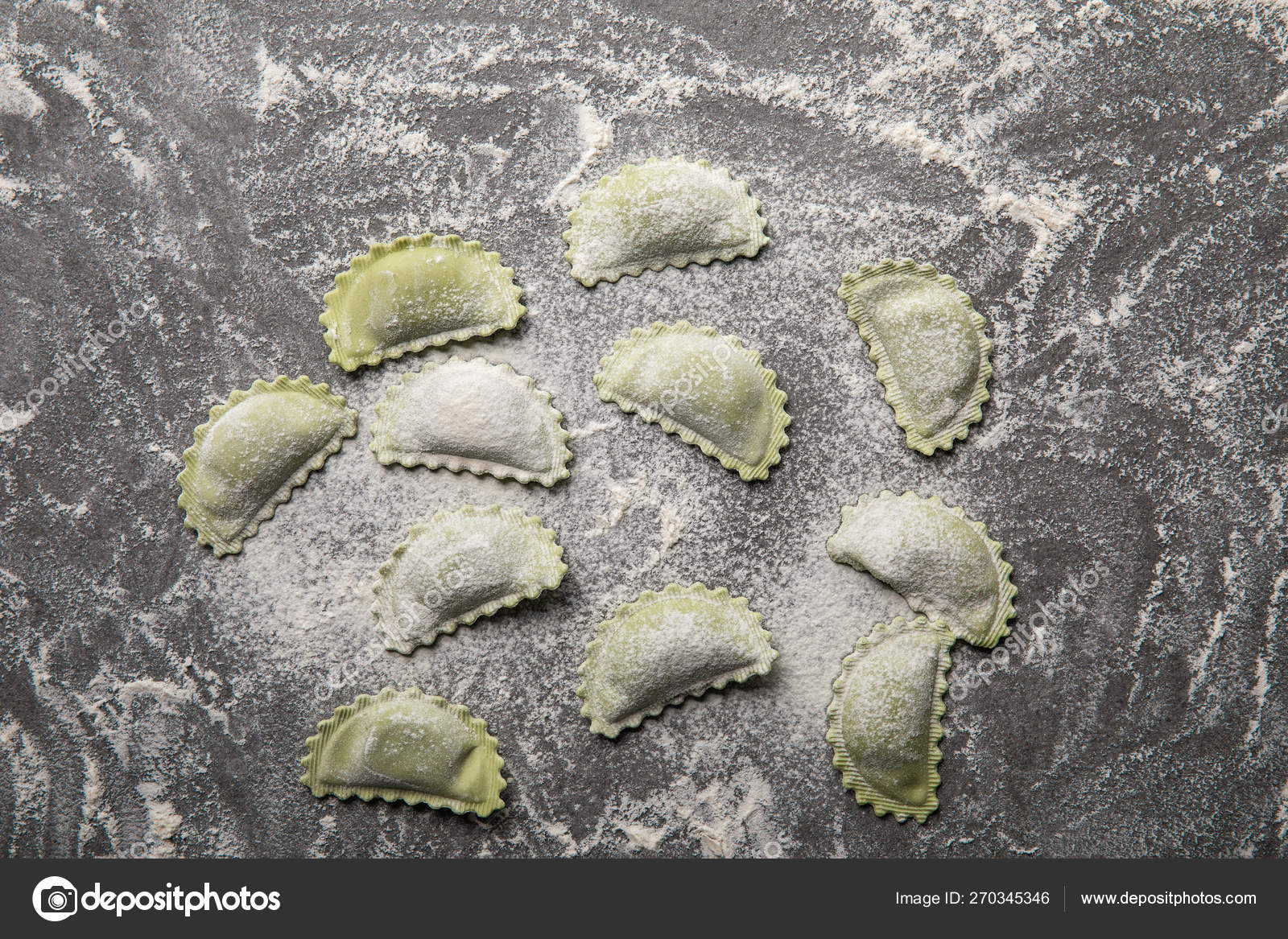 Top View Raw Green Ravioli Flour Grey Textured Surface Stock Photo by ...