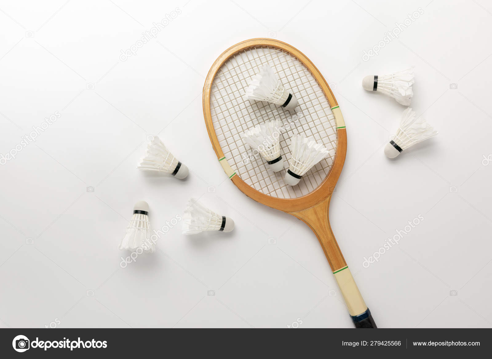 Top View Wooden Badminton Racket Shuttlecocks White Background Stock ...