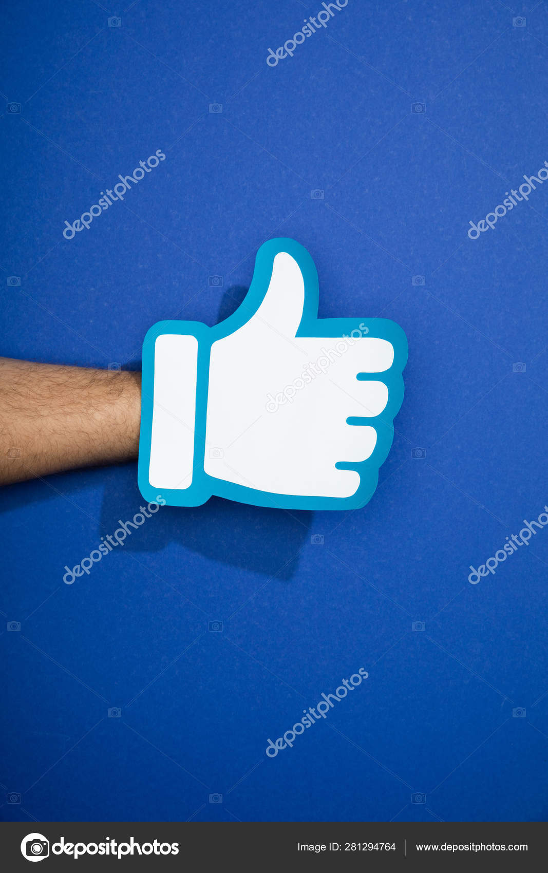 Cropped View Man Holding White Paper Thumb Blue — Stock Photo ...