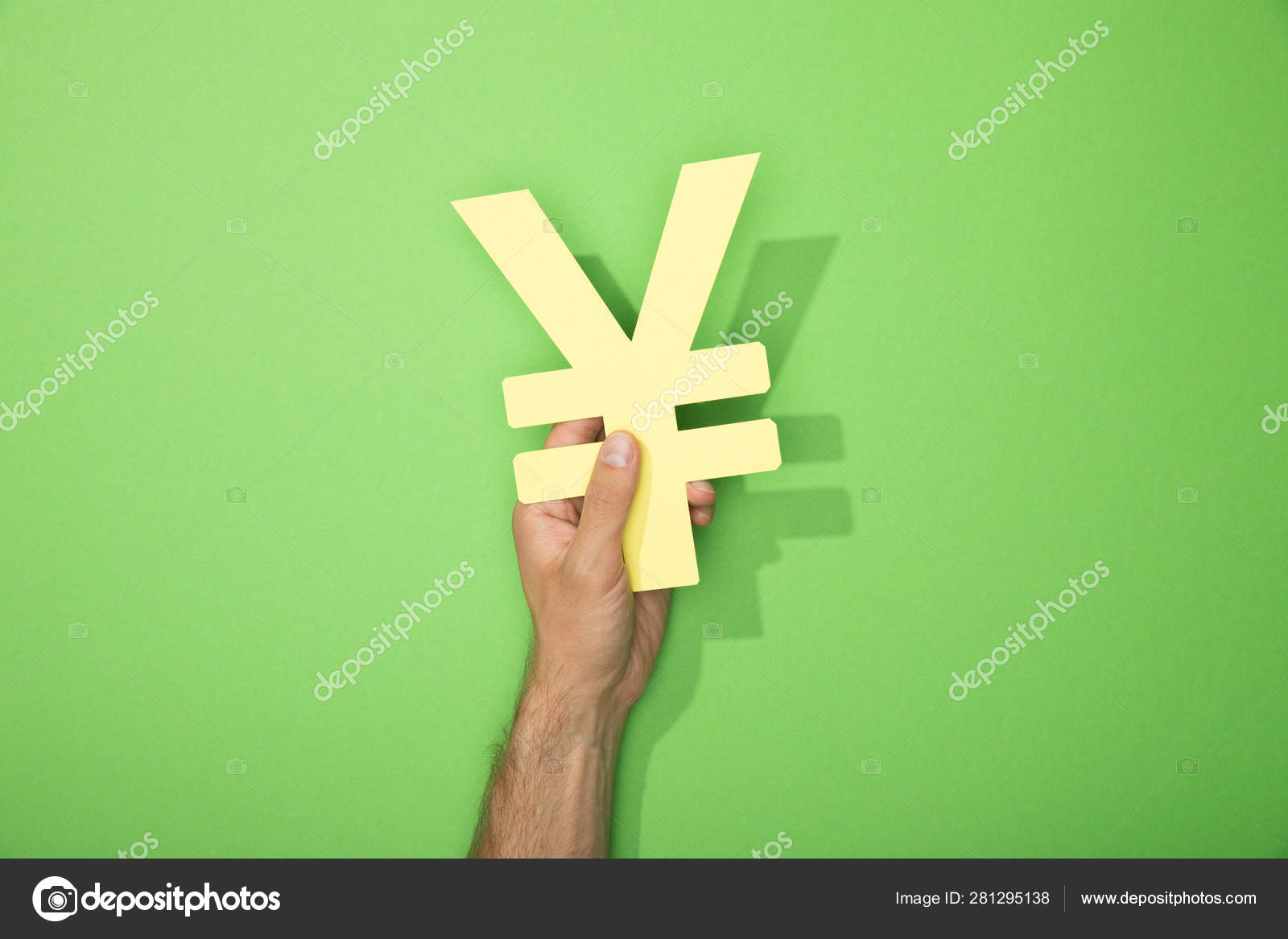 Cropped View Man Holding Yellow Yen Currency Sign Green — Stock Photo ...