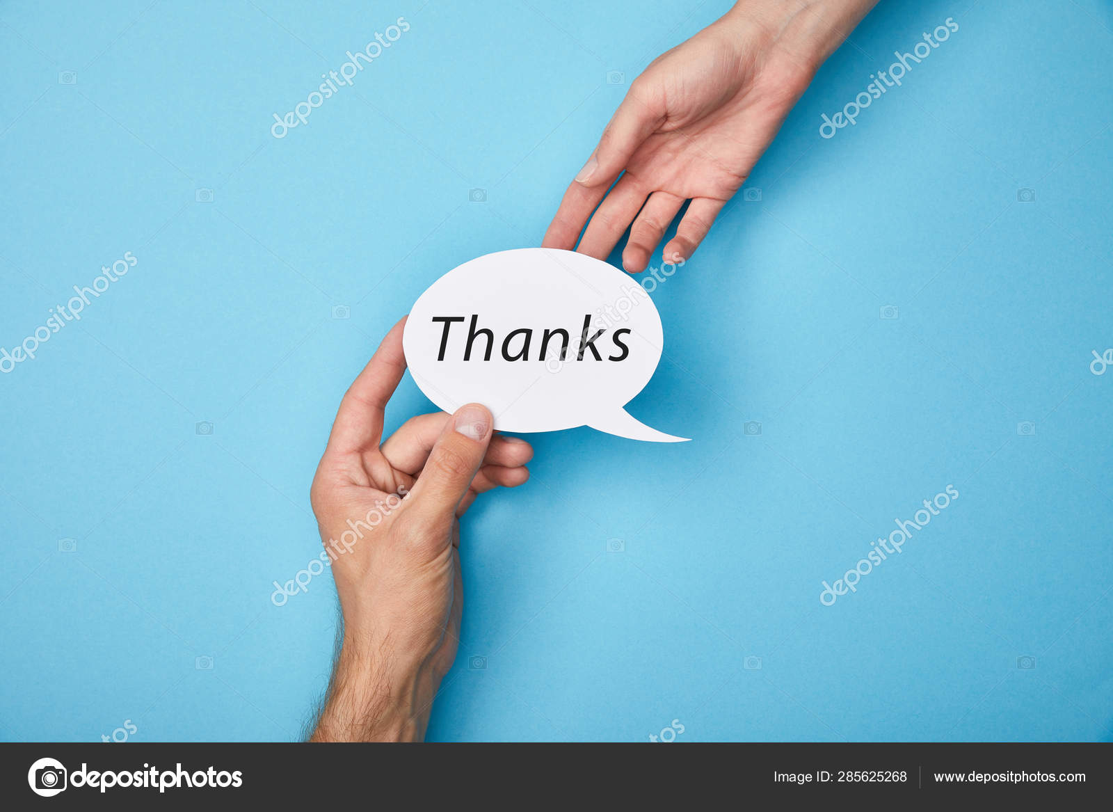 Cropped View Man Giving White Speech Bubble Thanks Word Woman — Stock ...