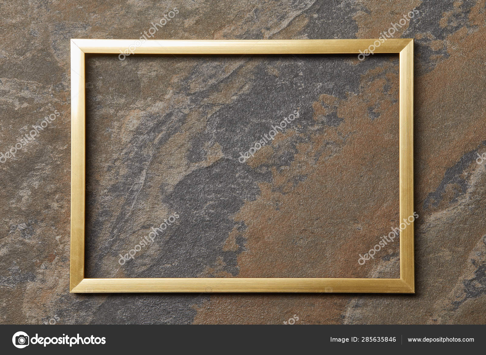 Empty Golden Frame Stone Background Copy Space — Stock Photo ...