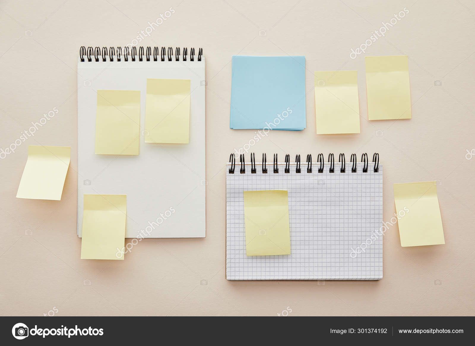 Top View Blank Sticky Notes Notebooks Isolated Beige — Stock Photo ...