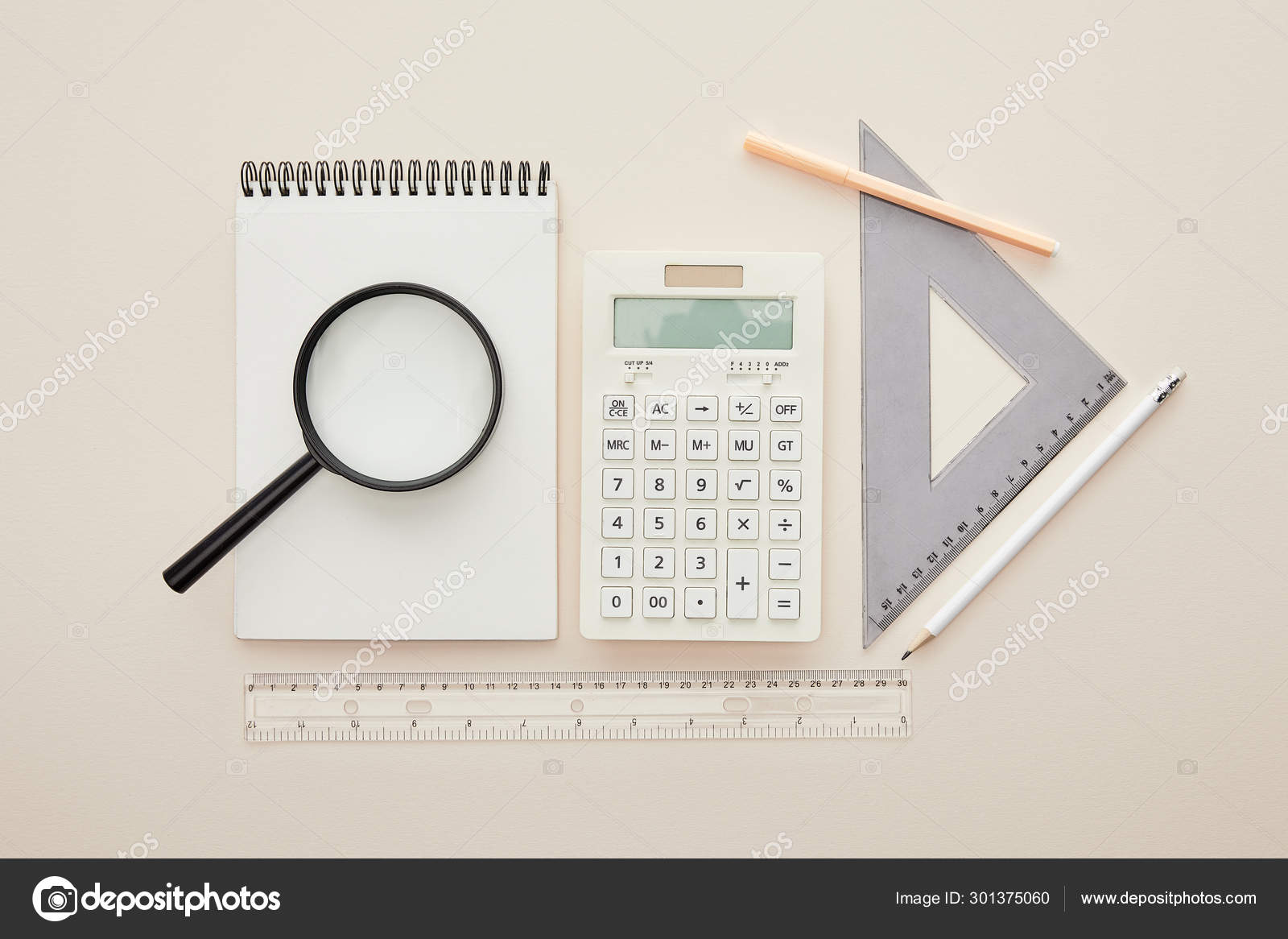 Top View Magnifier Notebook Stationery Isolated Beige — Stock Photo ...