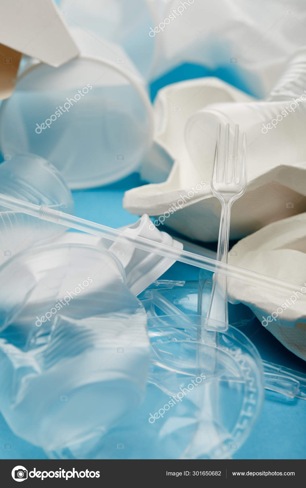 Pile Crumpled Plastic Cups Blue Background Stock Photo by ...