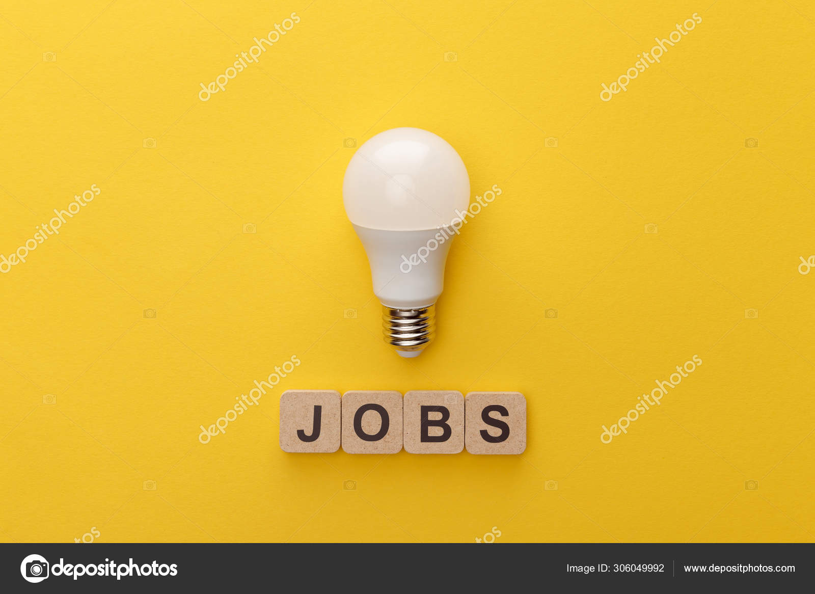 Top View Light Bulb Cardboard Squares Jobs Inscription Yellow ...