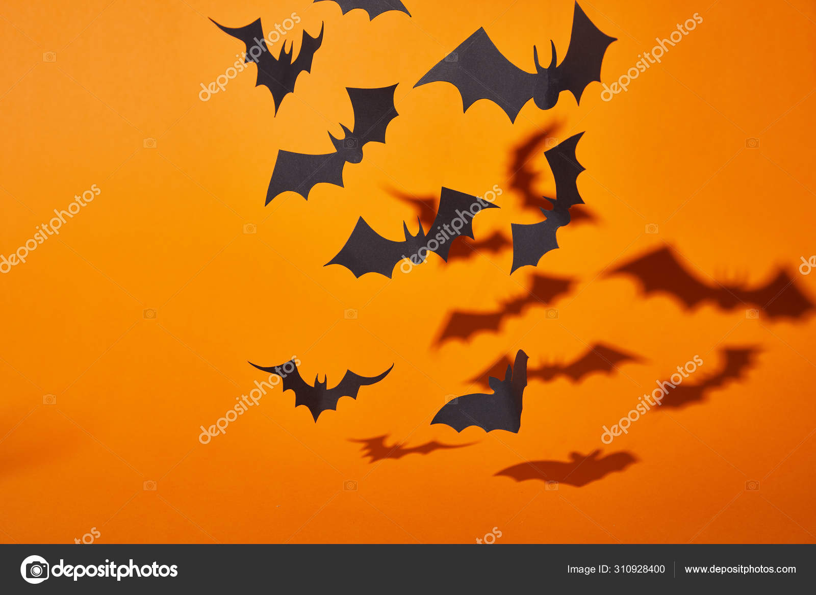 Paper Bats Shadow Orange Background Halloween Decoration — Stock Photo ...