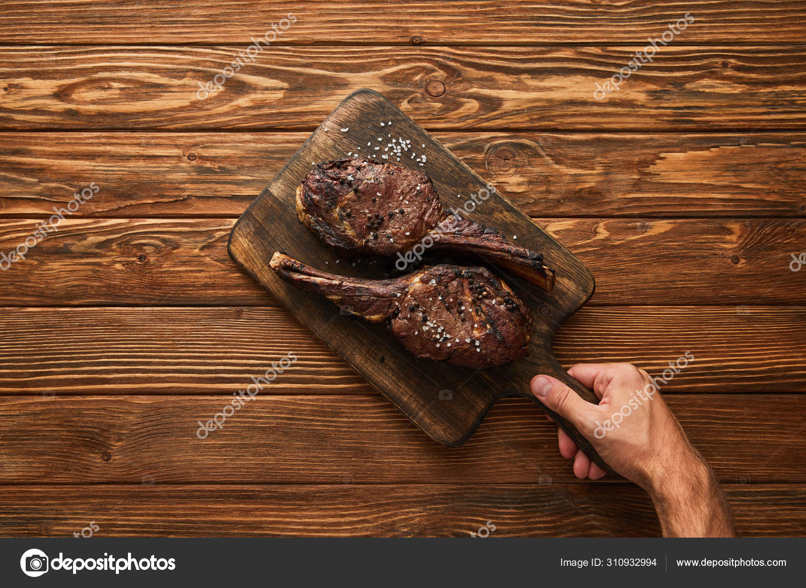 Cropped View Man Holding Cutting Board Tasty Meat ⬇ Stock Photo, Image ...