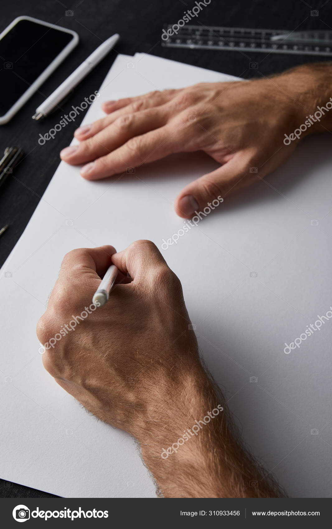 Cropped View Architect Drawing Pencil Paper — Stock Photo ...