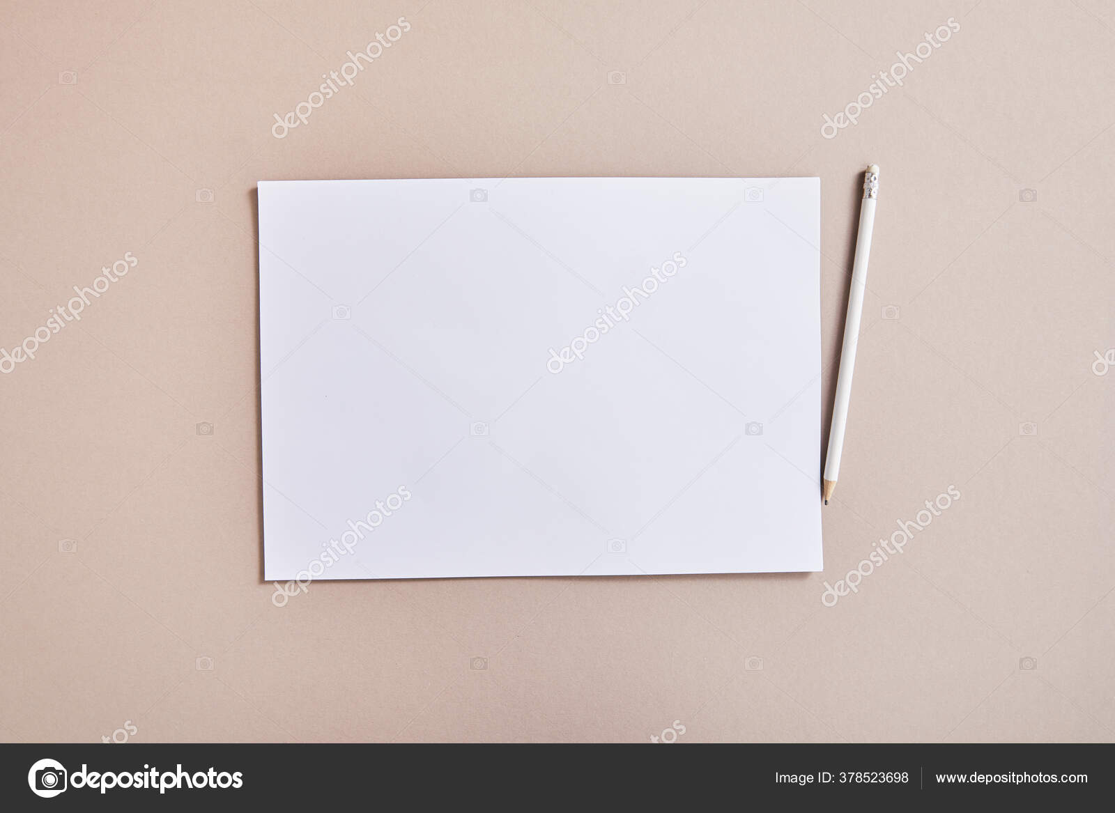Top View Blank White Paper Pencil Beige Surface Stock Photo by ...