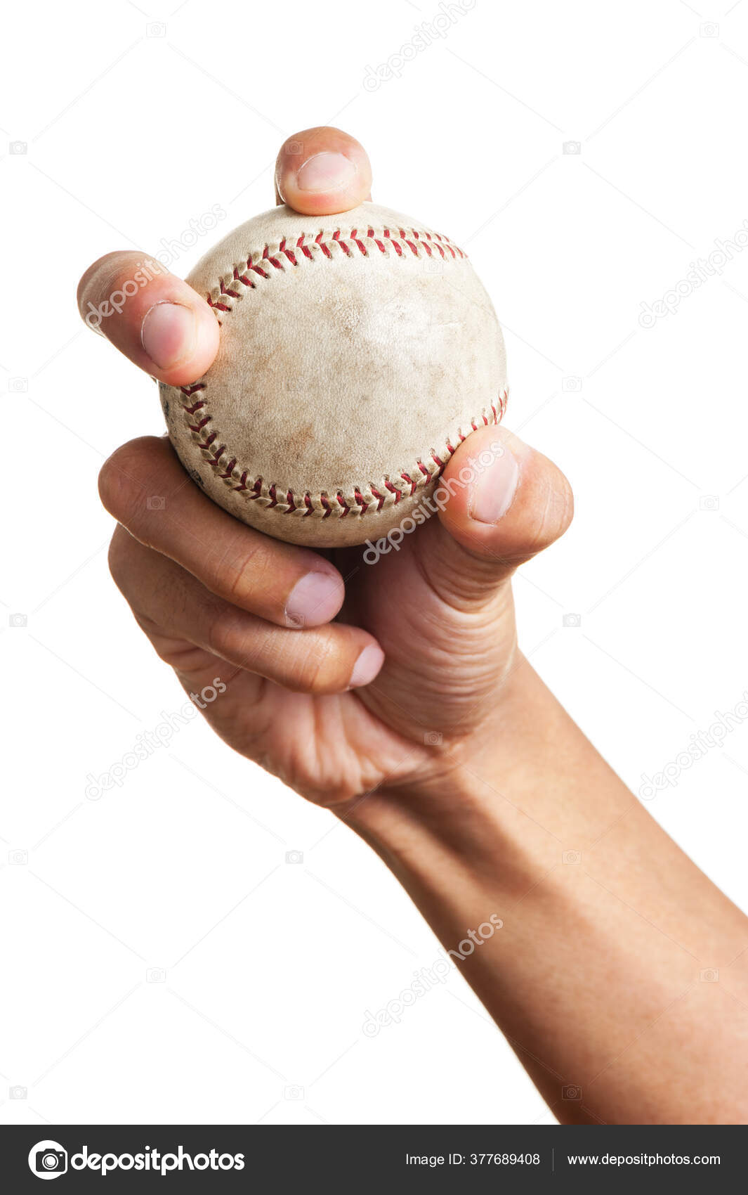 Closeup Baseball Man's Hand Isolated White Background Stock Photo by ...