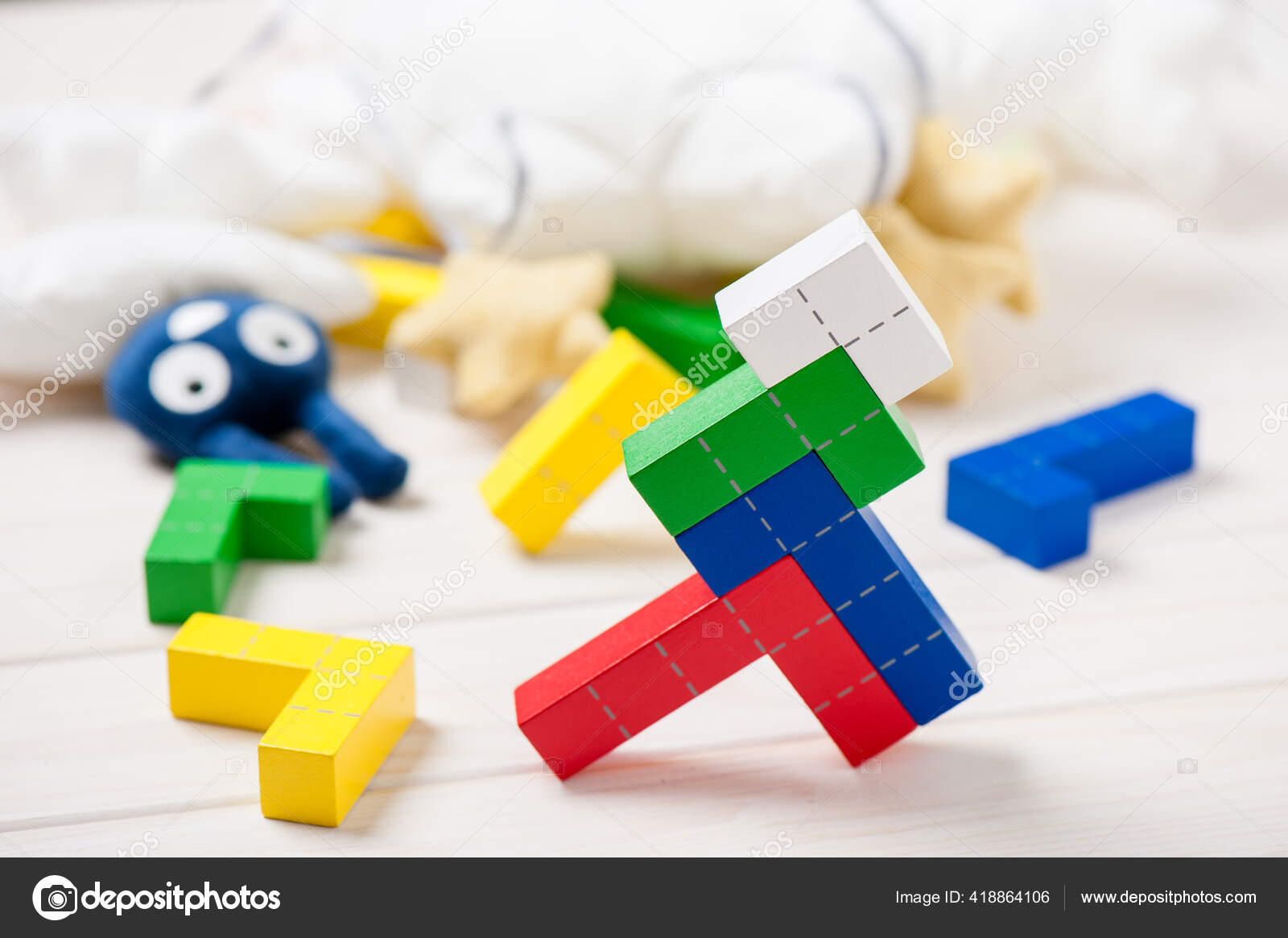 Colorful Wooden Puzzle Blocks Toy Wooden Construction Blocks Geometric ...