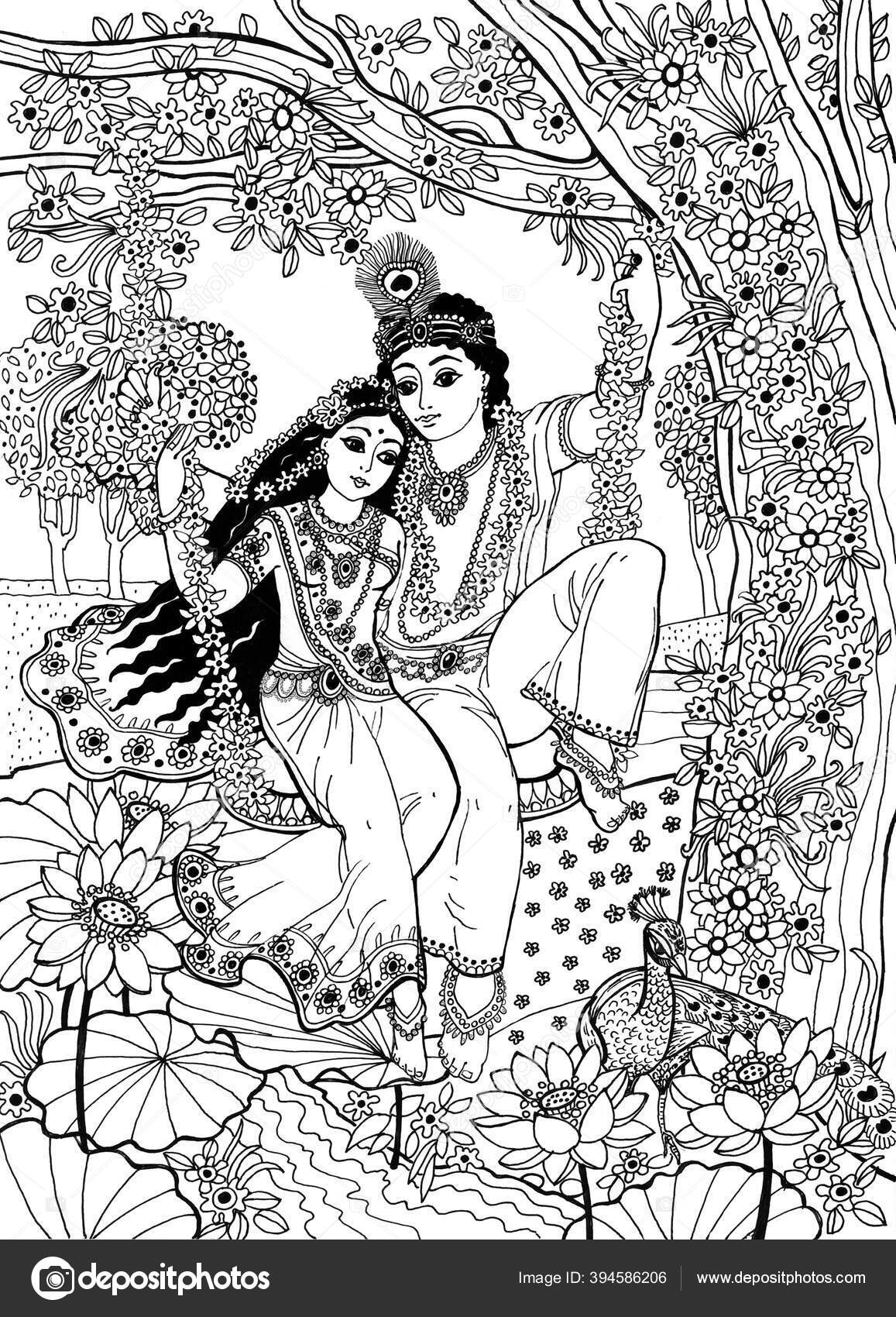 Lord Krishna And Radha Sketches
