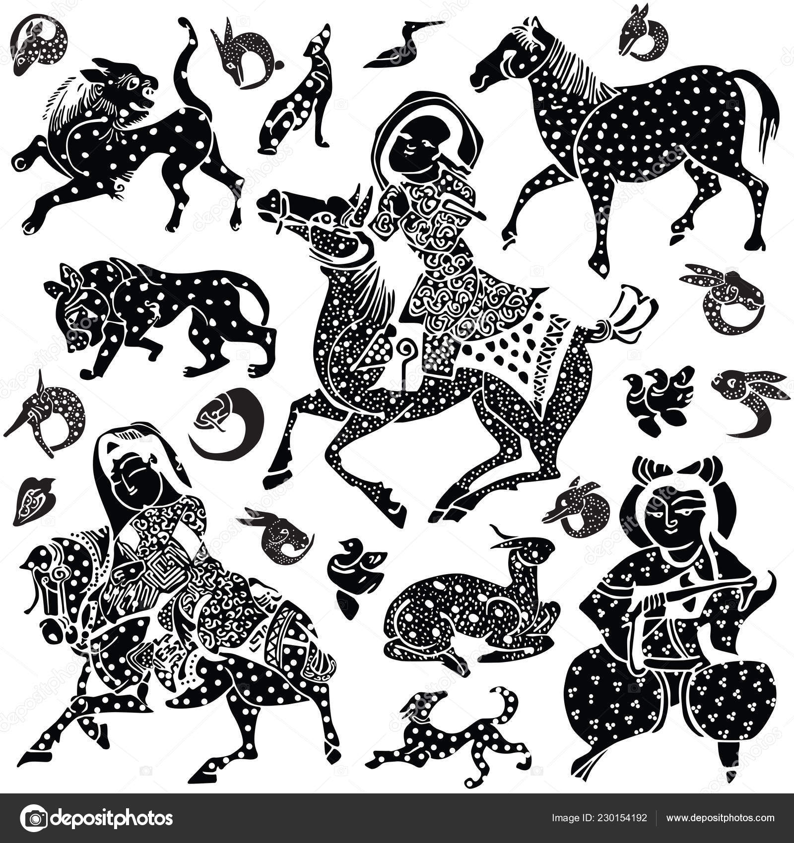 Set Characters Antique Persian Tiles Lot Elements Design Stock Vector ...