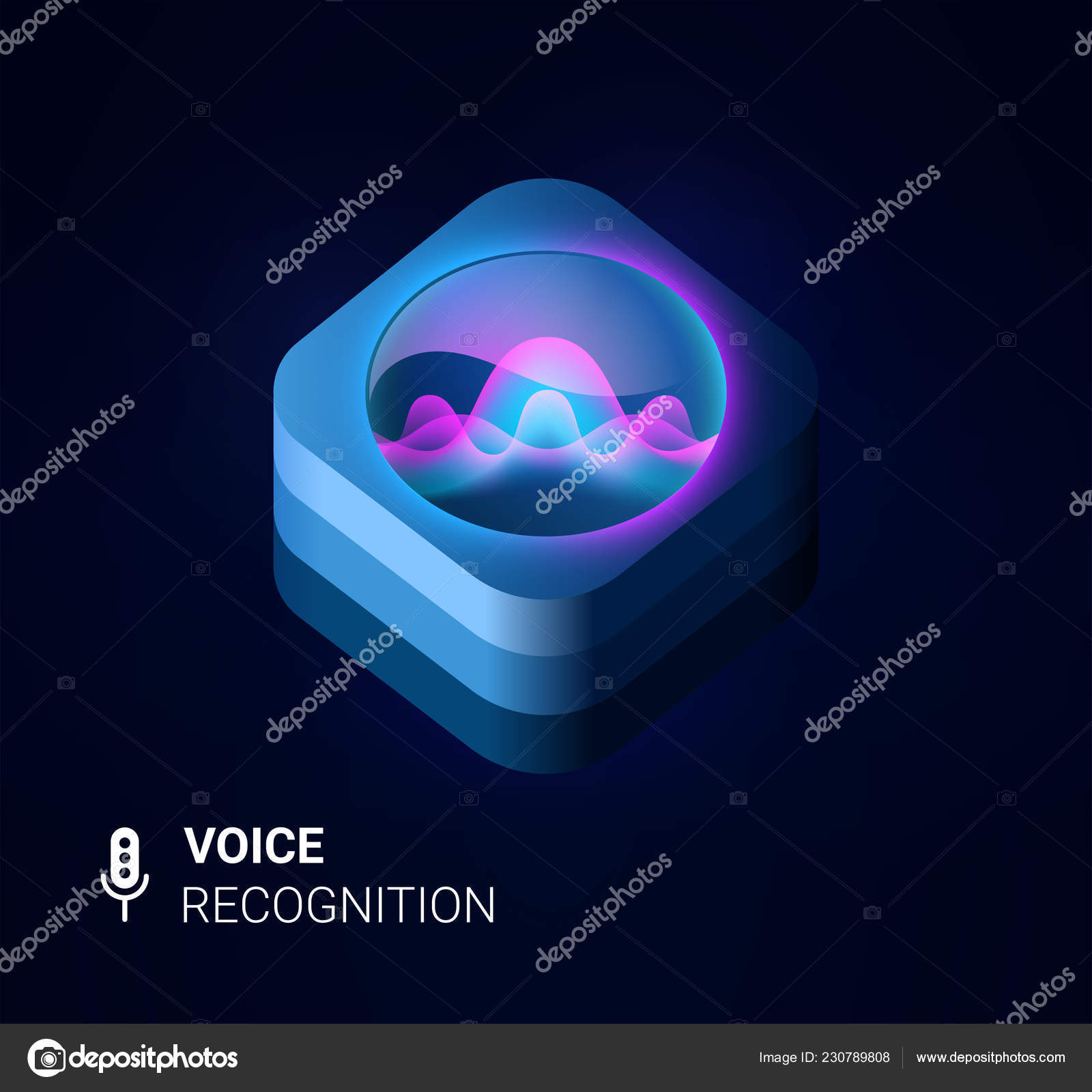 Personal assistant voice recognition concept. Artificial intelligence technologies. Sound wave ...