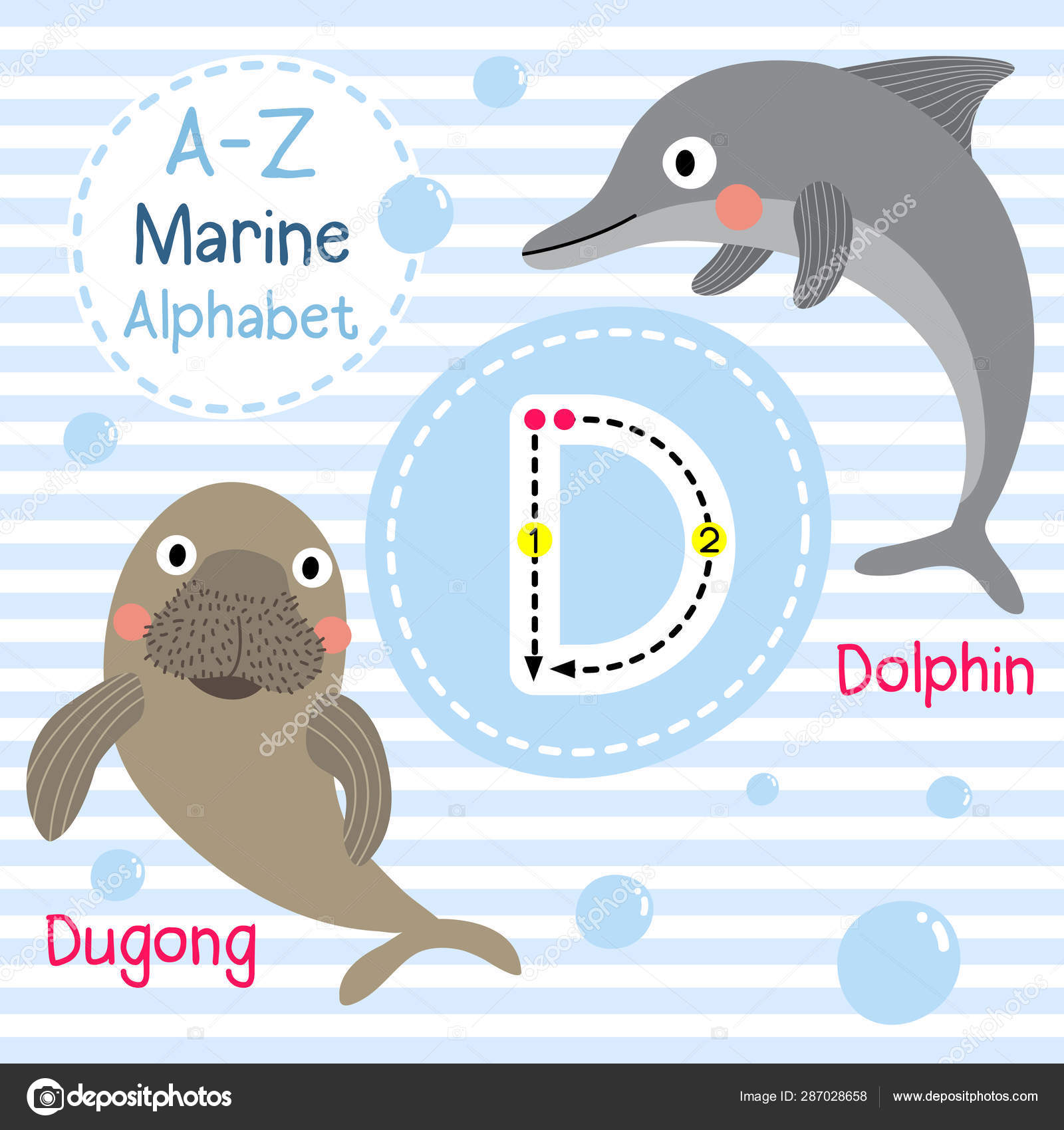 Letter Tracing Dolphin Dugong Cute Children Sea Marine Alphabet ...