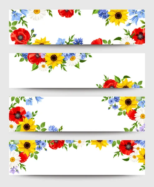 Set of vector web banners with colorful flowers. - Stock Image - Everypixel