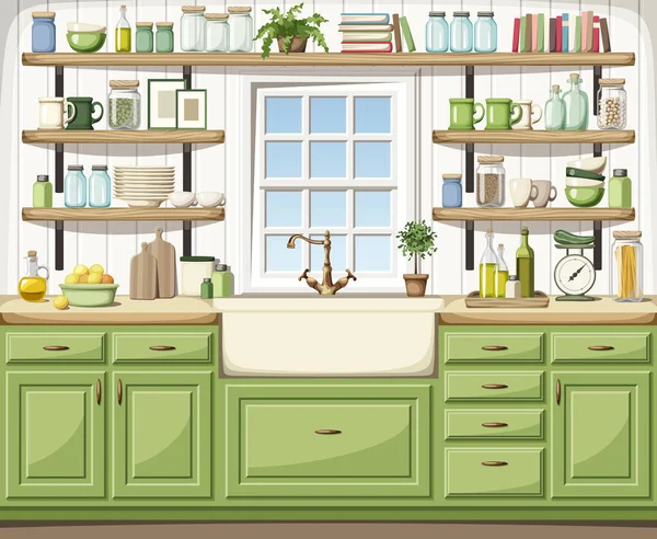 Open Kitchen Cabinets Clipart
