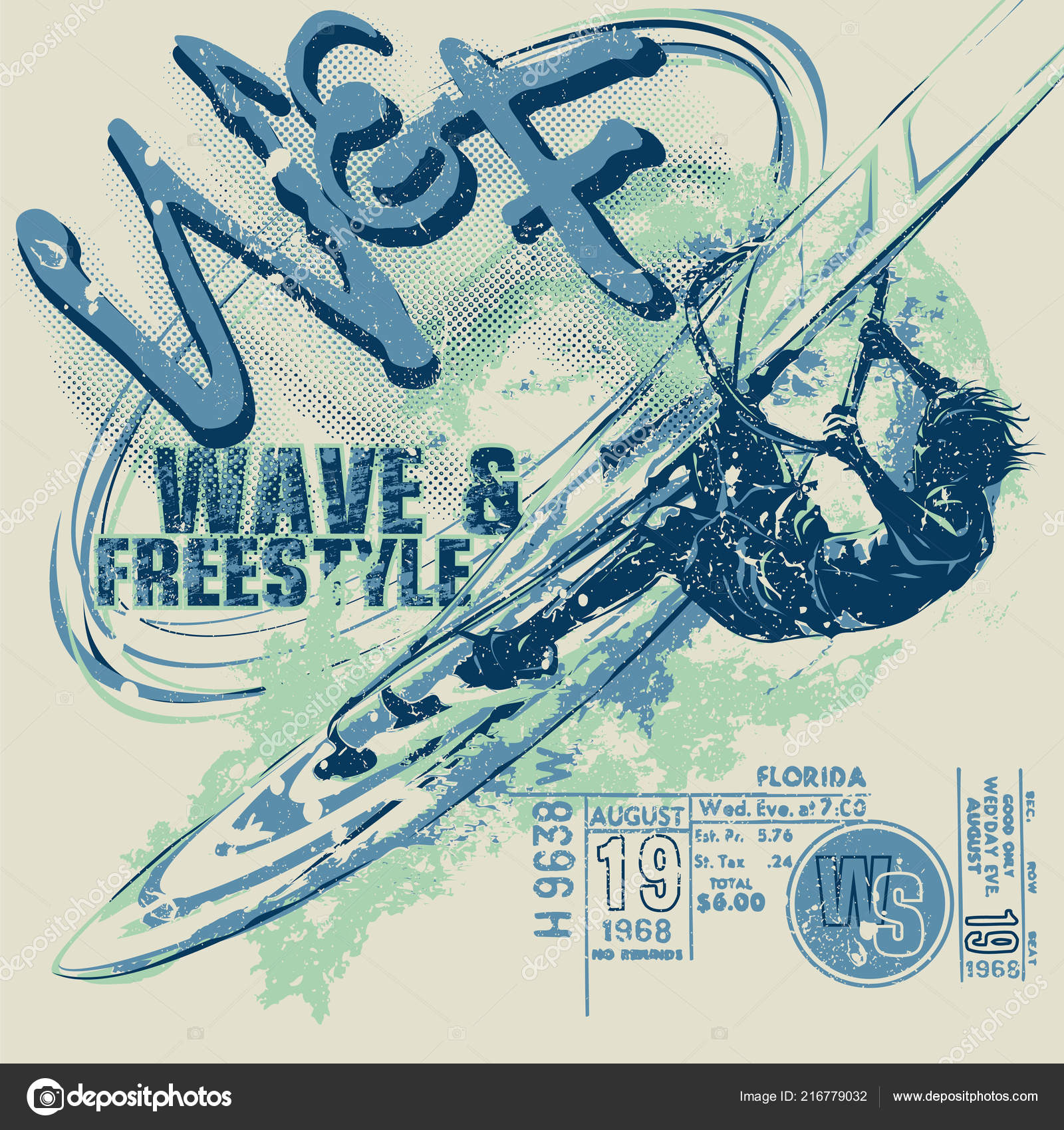 Windsurfer Windsurfing Board Wave Graphic Background Vector Template ...