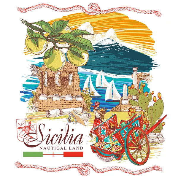 Puglia Italy Nautical Land Graphic Background Vector Illustration Stock ...