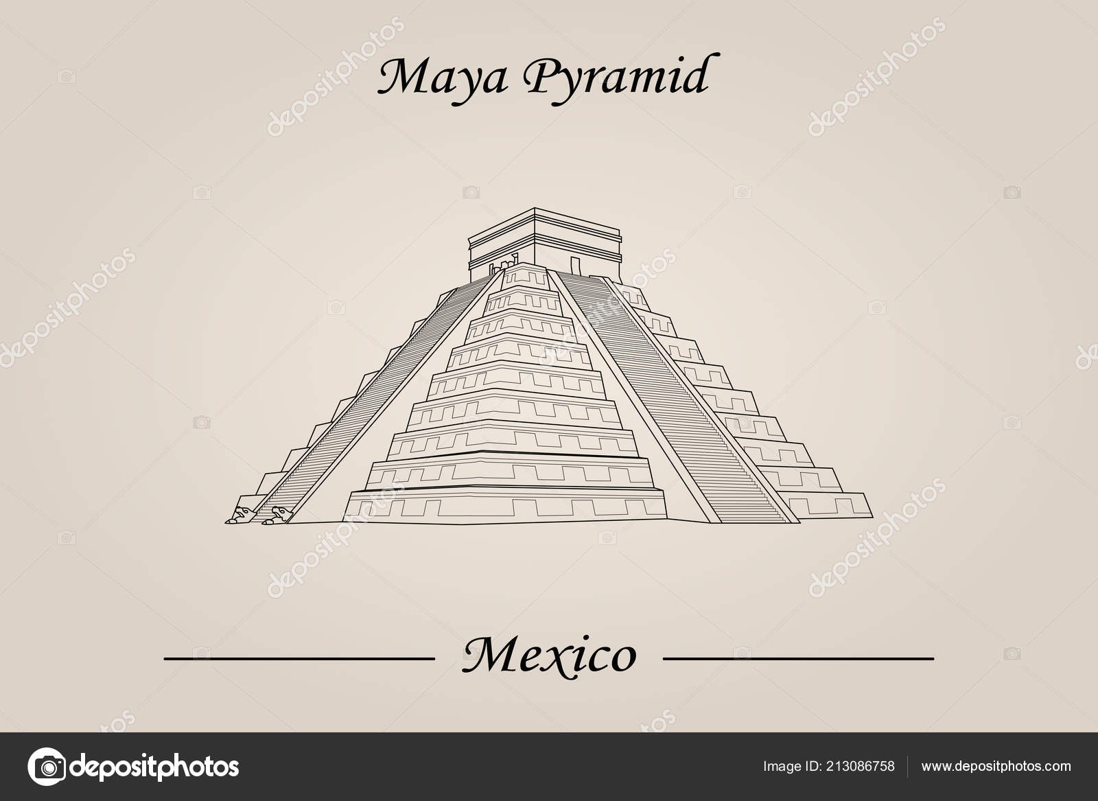 Maya Pyramid Temple Kukulkan Vector Illustration World Attractions ...