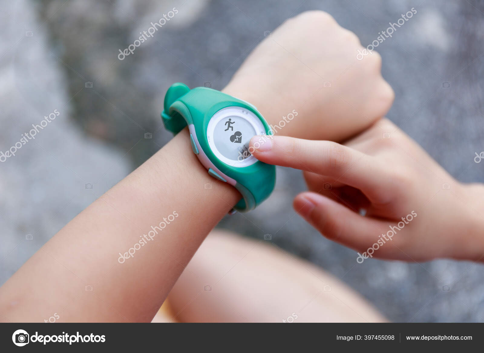 Close Girl Using Smartwatch Touching Button Touchscreen Active Sports ...