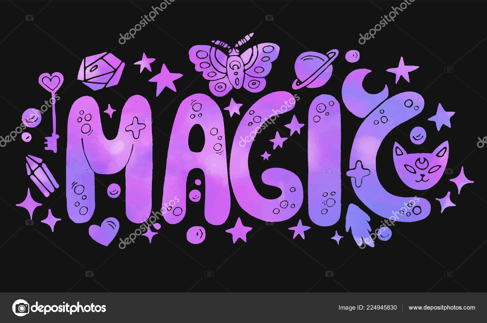 Detailed magic lettering print with different boho elements Stock ...