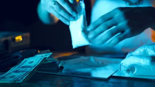 Drug Dealer Takes Package Drug Cuts Knife Sample Abuse Drugs — Stock ...