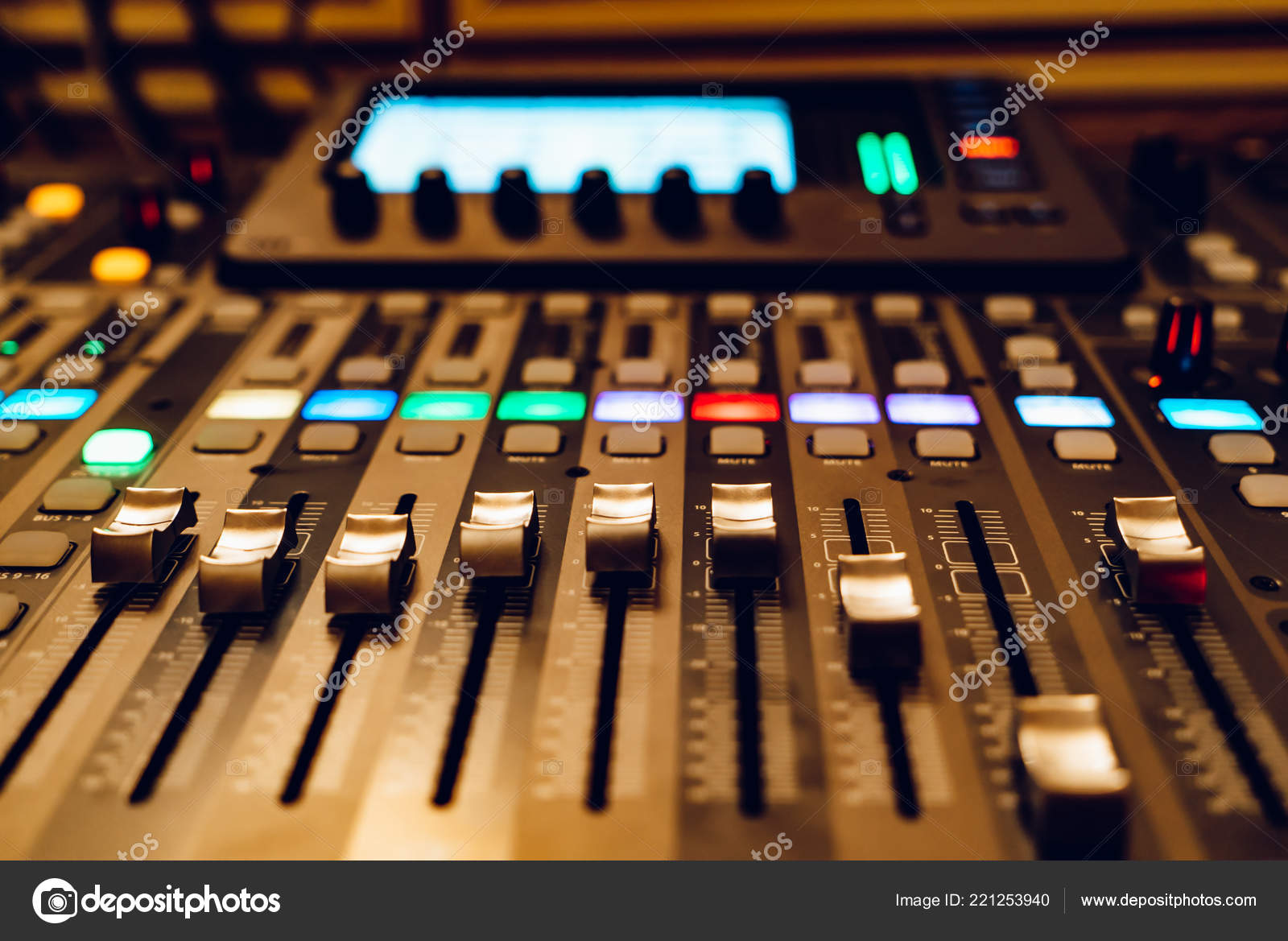 Professional Studio Mixing Console Faders Work Close Stock Photo by ...