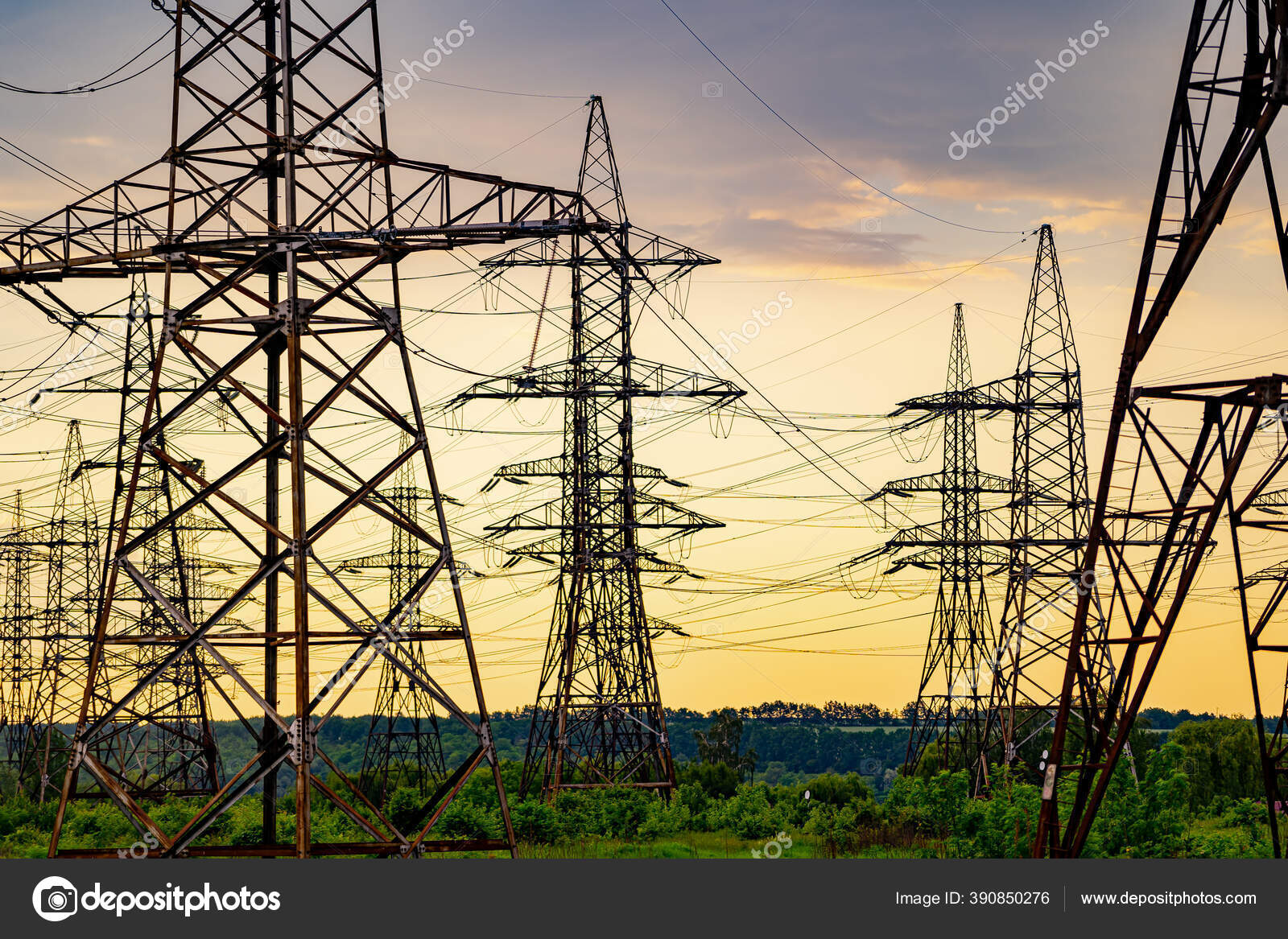 Electrical Transmission Lines Green Grass Power Lines Beautiful ...