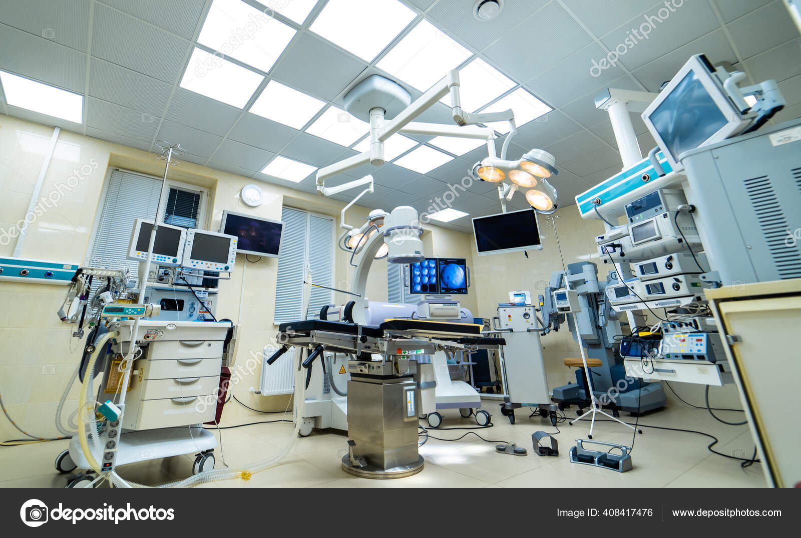 Modern Equipment Operating Room Medical Devices Neurosurgery Background ...