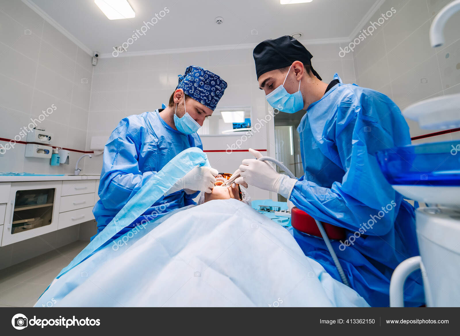 Surgery Dental Operation Two Dentists Provide Stomatology Operation ...