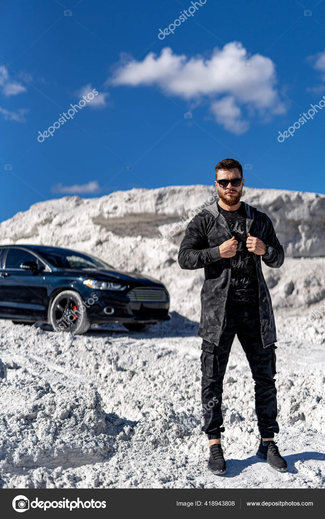 Handsome Man Car Background White Rocks Stylish Photoshooting Stock ...